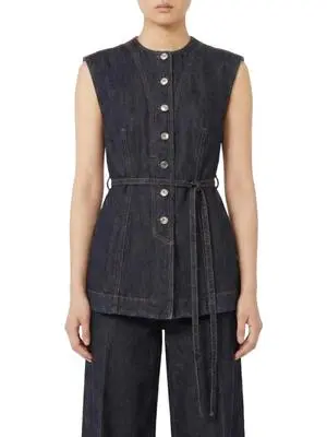 Sportmax Sleeveless Belted Denim Top - Blue