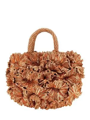 IBELIV Raffia Handbag With Floral Embellishments - Red