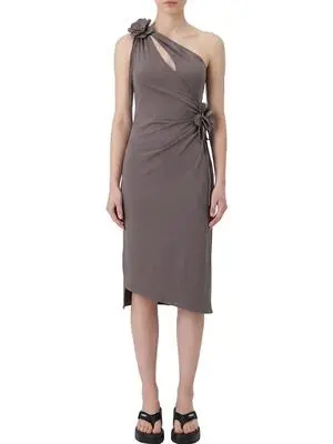 Coperni One-shoulder Jersey Dress With Flower Appliqu - Brown