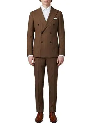 Tagliatore Double-breasted Linen Blend Suit - Brown