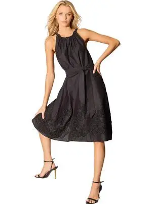 Natori Carnation Embroidery Cotton Voile Halter Dress - Black