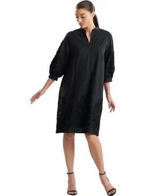 Natori Cotton Voile Carnation Embroidery Dress - Black