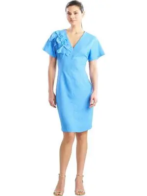 Natori Basket Weave Embellished Dolman Sleeve Fitted Dress - Blue