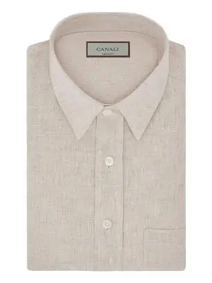Canali Relaxed Fit Linen Shirt With Breast Pocket - Beige