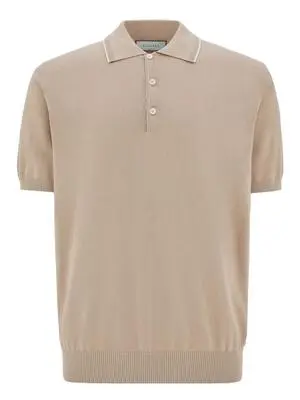 Canali Pure Cotton Polo Shirt With Contrasting Piping - Beige
