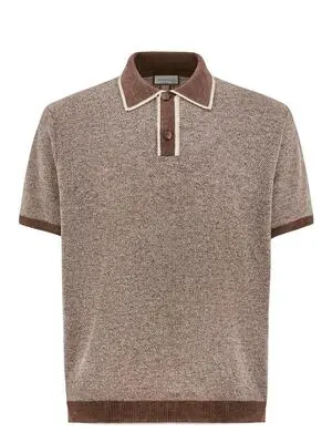 Canali Linen And Silk Jacquard Polo Shirt With Contrasting Collar - Brown
