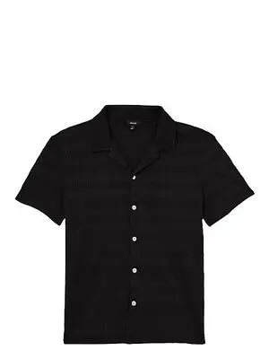 REISS Aleo Textured-wave Short-sleeve Stretch-woven Shirt - Black