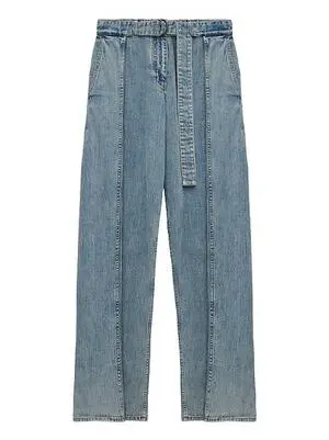 Loewe Belted Faded-wash Wide Leg Jeans - Washed Denim