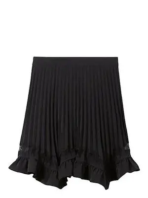 Claudie Pierlot Pleated Lace-trim Woven Mini Skirt - Black