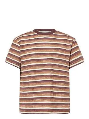 BRAIN DEAD Casey Striped Cotton-blend T-shirt - Coffee