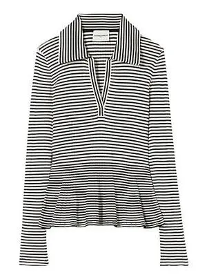 Claudie Pierlot Striped Ribbed Knitted Polo Top - Dual-color