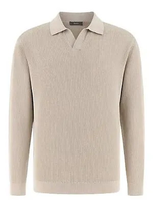 Boggi Milano Long-sleeved Knitted Cotton-blend Polo Shirt - Sand
