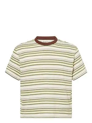 BRAIN DEAD Crew-neck Striped Stretch-cotton T-shirt - Green Multi
