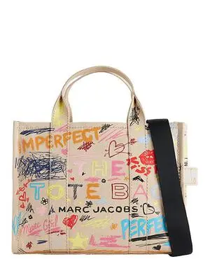 Marc Jacobs The Punk Scribble Canvas Medium Tote Bag Beige Multi