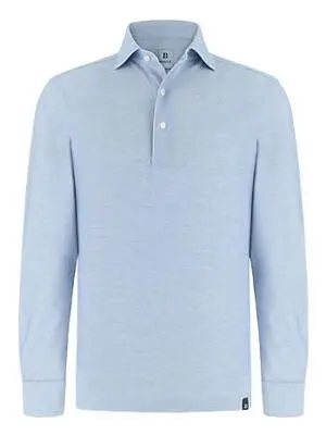 Boggi Milano Long-sleeved Cotton-blend Polo Shirt - Light Blue