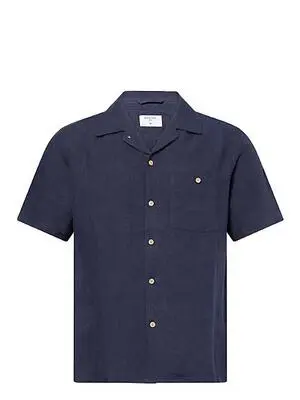 PERCIVAL Short-sleeve Cuban-collar Linen Shirt Xxl - Navy