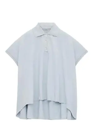 Loewe Logo-embroidered Dipped-hem Polo Shirt - Light Blue