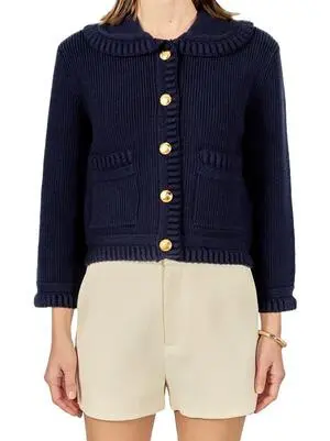 English Factory Braided Collar Cardigan - Navy