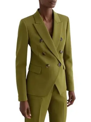 REISS Priya Double Breasted Blazer - Chartreuse Green