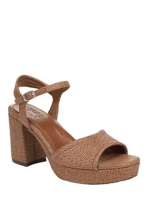 Naturalizer Platform Heeled Sandals - Walnut Brown Faux Raffia