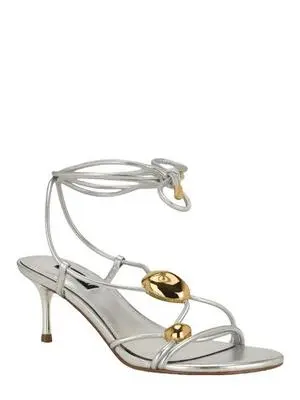 Nine West Greska Ankle Wrap Sandals - Silver