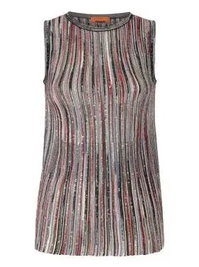Missoni Sleeveless Ribbed Viscose Blend Top With Sequins - Silver