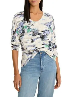 NIC+ZOE Pointelle V-neck Sweater - Blue Multi