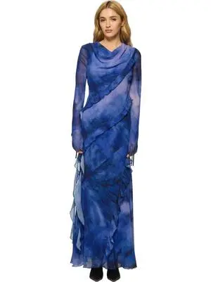 DASKA Circe Maxi Dress With Ruffle And Tie Details - Blue