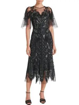 TEMPERLEY LONDON Peacock Embellished Midi Dress
