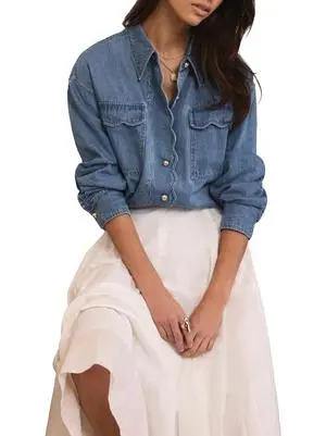 Mint Velvet Denim Scallop Shirt - Blue