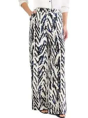 NIC+ZOE Crosshatch Linen-blend Pants - Indigo Multi
