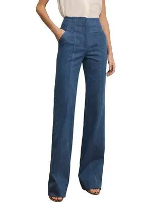 VERONICA BEARD Frenkle Topstitch Detail Cotton Blend Pants