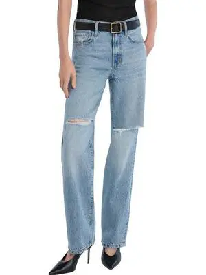FAVORITE DAUGHTER The Tommy Low Slung Ripped Straight Leg Jeans - Flint