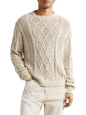 STOCKHOLM SURFBOARD CLUB Aran Cable Knit Cotton & Linen Sweater - Beige