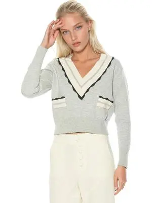 ALEXIA ADMOR Arden Deep V Contrast Trim Cardigan Grey