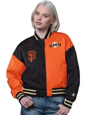 STARTER San Francisco Giants Offside Cropped Varsity Jacket - Orange