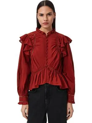 ALLSAINTS Lima Frill Top Red