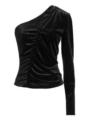 PATRIZIA PEPE SERA One-shoulder Glittered Top - Black