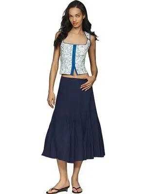 Maeve Pintuck Midi Skirt - Navy