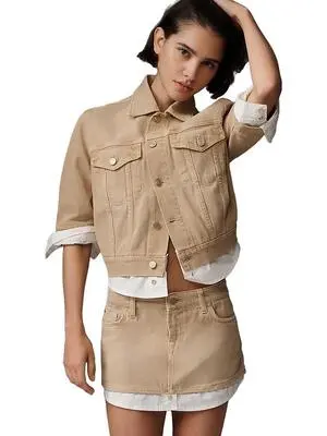 7 For All Mankind Layered Denim Mini Skirt - Tan