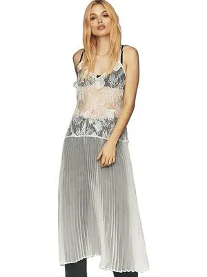 LAYERED Sheer Godet Lace Tunic Top - Bone