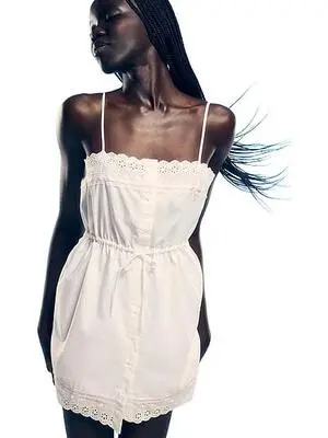 Pink Shira Poplin Mini Dress - White,ivory