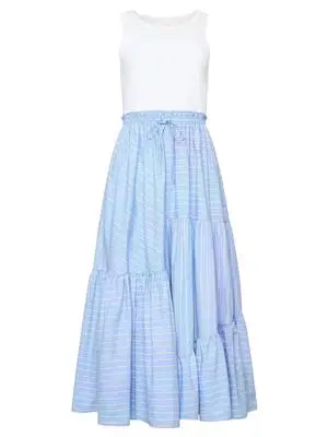 Cinq À Sept Striped Ruffled Midi Dress - Blue