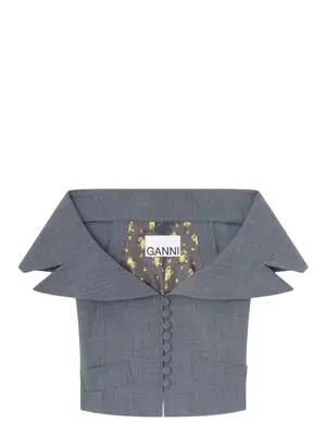 GANNI Off-shoulder Button Top - Grey