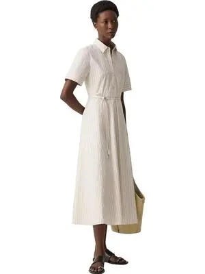 Theory Belted Striped Shirt Dress - Sand Multi