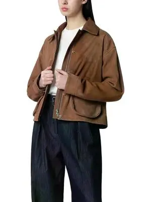 HALFBOY Cropped Leather Parka - Brown