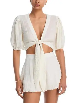 Lisa Marie Fernandez Pouf Tie Blouse - White