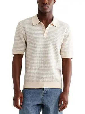 WAX LONDON Naples Stripe Polo Shirt - Natural