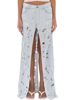 HAIKURE Gana Distressed Maxi Skirt - Light Blue