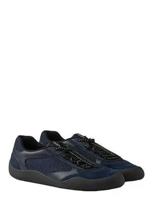 Prada Prada Speedrock Leather And Mesh Fabric Lace-Up Sneakers Navy